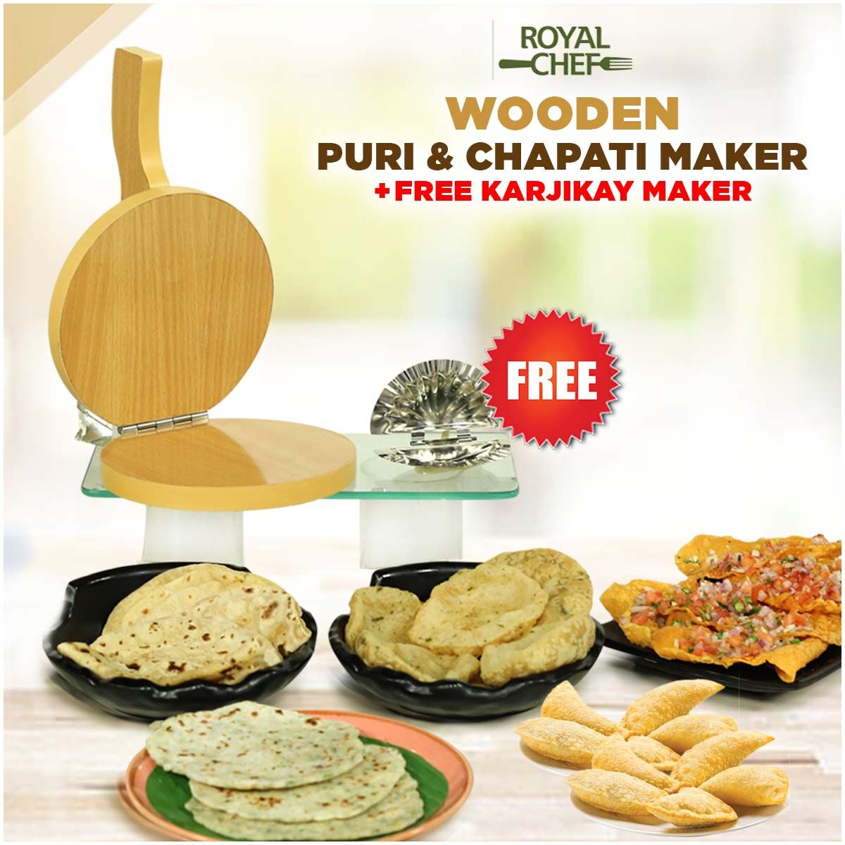 Royal Chef Wooden Chapati & Puri Maker + Free Karjikayi Maker - Online ...